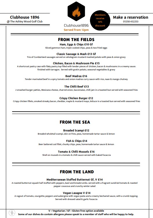 Clubhouse 1896 Opening Times / Menus / Functions